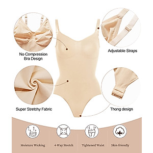 SHAPERX Women's Shapewear Bodysuit Tummy Control Body Shaper Seamless Sculpting Snatched Waist Body Suit，SZ5215-Beige-L/XL