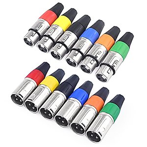 Devinal XLR Connectors, Colored 3 PIN XLR Ends, Male/Female Audio Mic Microphone DMX Plug Jack Socket, Nicked-Plated, Silver Contacts, Solder Type, 6-Pair