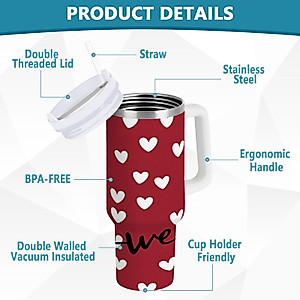 FLildon 30oz Tumbler with Handle and Straw Lid, Red Love Valentine's Day Insulated Coffee Mug Stainless Steel Water Bottle Leakproof Vacuum Travel Coffee Cup
