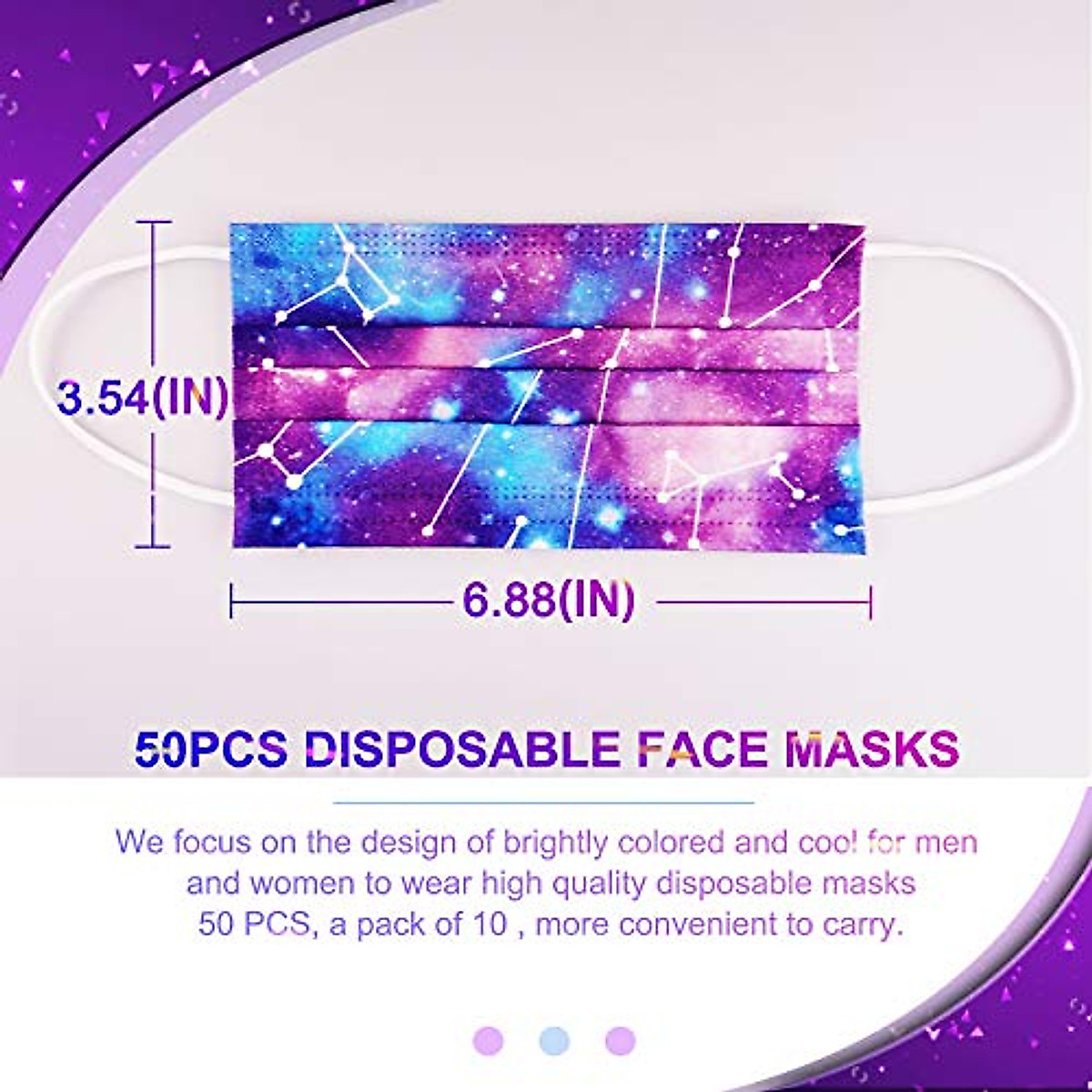 AHOTOP Disposable Face Masks for Women, Disposable Face Masks With Designs, Individually Wrapped Breathable Colorful Fashion Cute Mask with Nose Wire Elastic Ear Loop for Adults Teen Girls Working Out, 3 Ply 50PCS