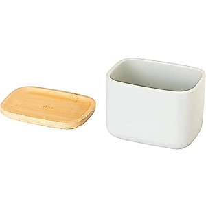 Vigar Zense Collection Light Gray Rectangular Toiletries Container Box with Lid, Holder for Cotton Balls and Hair Accessories, for Modern Luxury Bathroom and Bedroom, Fine Polyresin Stone and Bamboo