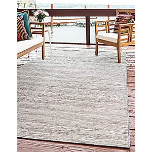 Unique Loom Outdoor Patio Collection Modern Casual Indoor and Outdoor Transitional Indoor and Outdoor Flatweave Gray Area Rug (6' 3 x 9' 0)