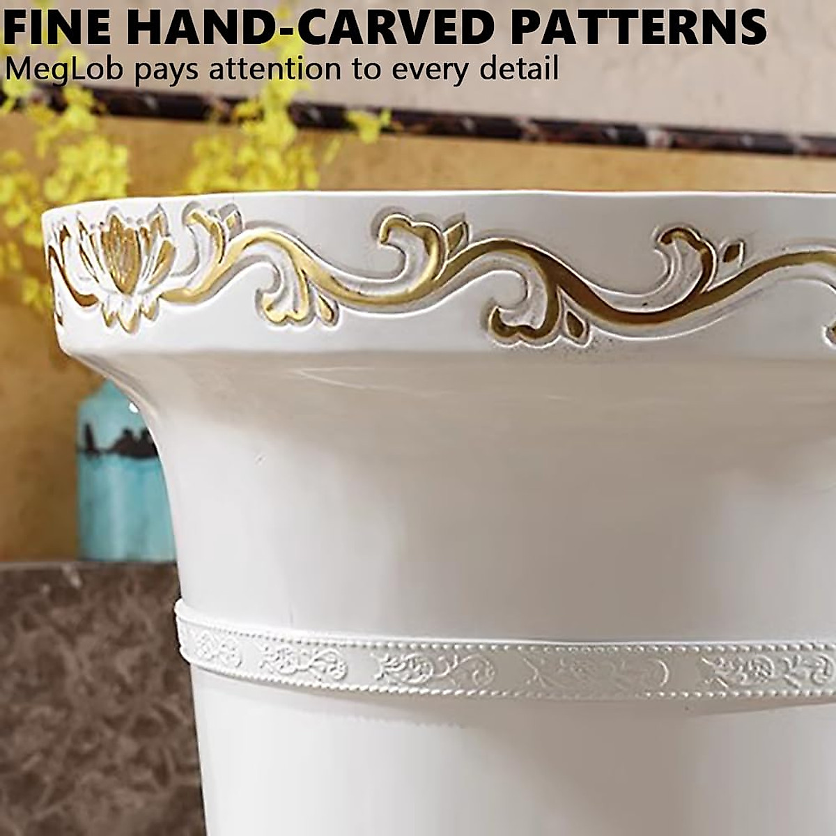 MegLob Free Standing Thickened Solid Wood Bathtub, Oval Soaker Tub, Classic Hand-Carved All-Wood Deep Soaker, White Wooden Freestanding Bathtub with Inner Chair & Pop-Up Drain,160cm/62.99"