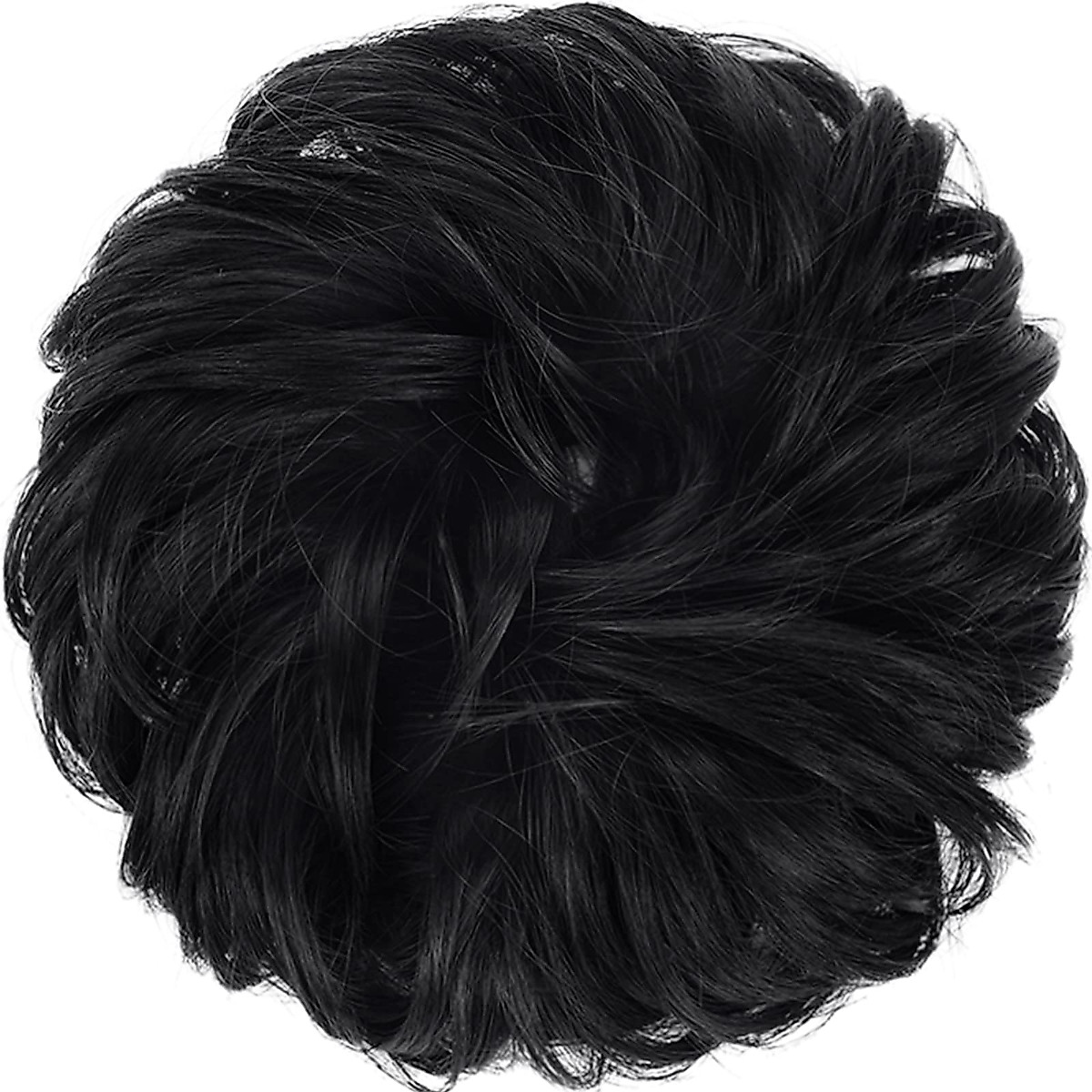 FESHFEN Large Jet Black Synthetic Fiber Messy Bun Hair Piece, 1.94 oz