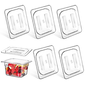 6 Pcs Polycarbonate Food Pan Lids with Handle, 1/6 Size Clear Hotel Pan Lid Plastic Hotel Pan Cover for Restaurant Food Container and Storage, 6.9 x 6.3 Inch