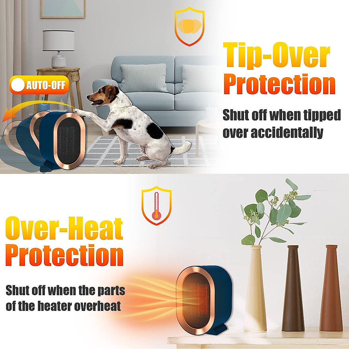 BZGG Space Heater, Electric Heater for Indoor Use, Small Portable Heaters for Office Patio Garage Home Use, Mini Desk Ceramic Heaters with Overheat & Tip-Over Protection