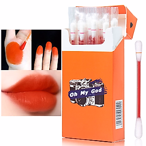 PASNOWFU 20 Pcs/Set of Tattoo Lipstick, Cotton Swab Lipstick, Tattoo Lip Stain Tattoo Lipstick Cotton Swab, Durable Waterproof Liquid Non-Stick Lipstick, Easy to Carry(Color : Orange red)