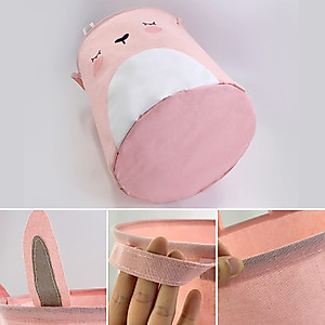 Homele Large Round Storage Basket, Cute Collapsible Laundry Basket Organizers and Storage Bins Foldable Dirty Clothes Basket Nursery Hamper Canvas Fabric Toy Box Decorative Gift Baskets (Pink Rabbit)