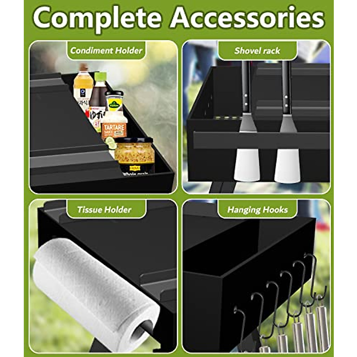 Griddle Stand Outdoor Camping Cooking Station Worktable Compatible for Griddle Many Black Universal Portable Grill Table with Adjustable Leg and Side Shelf Suit for Take Along Grill Accessories