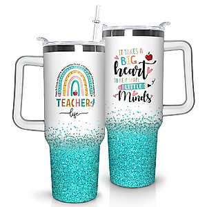 thmasamwr 40oz Teacher Tumbler with Handle, Stainless Steel Teacher Water Bottle Cup, Teacher's Travel Coffee Mug, Thanksgiving,Christmas,Graduation Gifts for Teachers