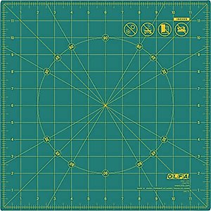 OLFA 12" x 12" Rotating Cutting Mat (RM-12S) - Self Healing 12x12 Inch Square Rotary Mat with Grid for Fabric, Sewing, Quilting, & Crafts, Rotates 360 Degrees, Use with Rotary Cutters (Green)