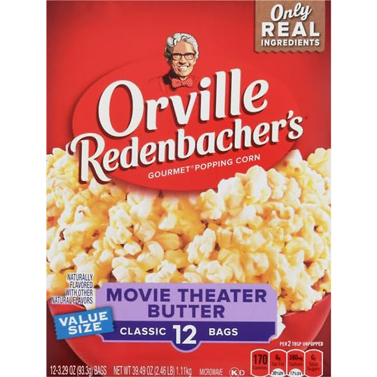 Orville Redenbacher's Movie Theater Butter Microwave Popcorn, 3.29 Ounce Classic Bag, 12-Count