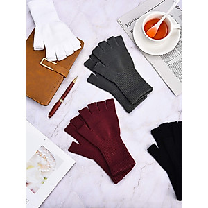 SATINIOR Half-Finger Knit Gloves for Women - Long Cuffed Mittens for Typing and Winter