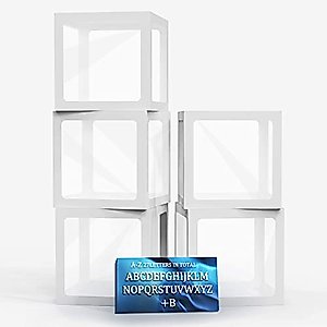 White Transparent Balloon Boxes With 27 Letters,Clear Block Boxes Backdrop ,for Birthday Bridal Baby Shower Gender Reveal Grad Party Decoration Balloon Box-Reusable Favors In Giftbox