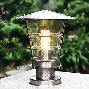MODEBHD European Traditional Retro Acrylic Lampshade Column Lamps Lantern Outdoor E27 Pillar Lamp Balcony Waterproof Pillar Lights Round Shape Boundary Villa Park Decoration Rainproof Post Light