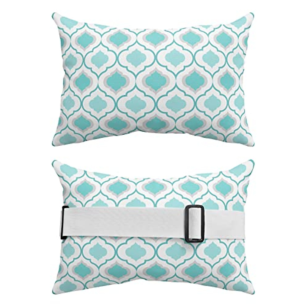 Recliner Head Pillow Ledge Loungers Chair Pillows with Insert Teal Green Turquoise Moroccan Geometric Lumbar Pillow with Adjustable Strap Outdoor Waterproof Patio Pillows for Beach Pool, 2 PCS