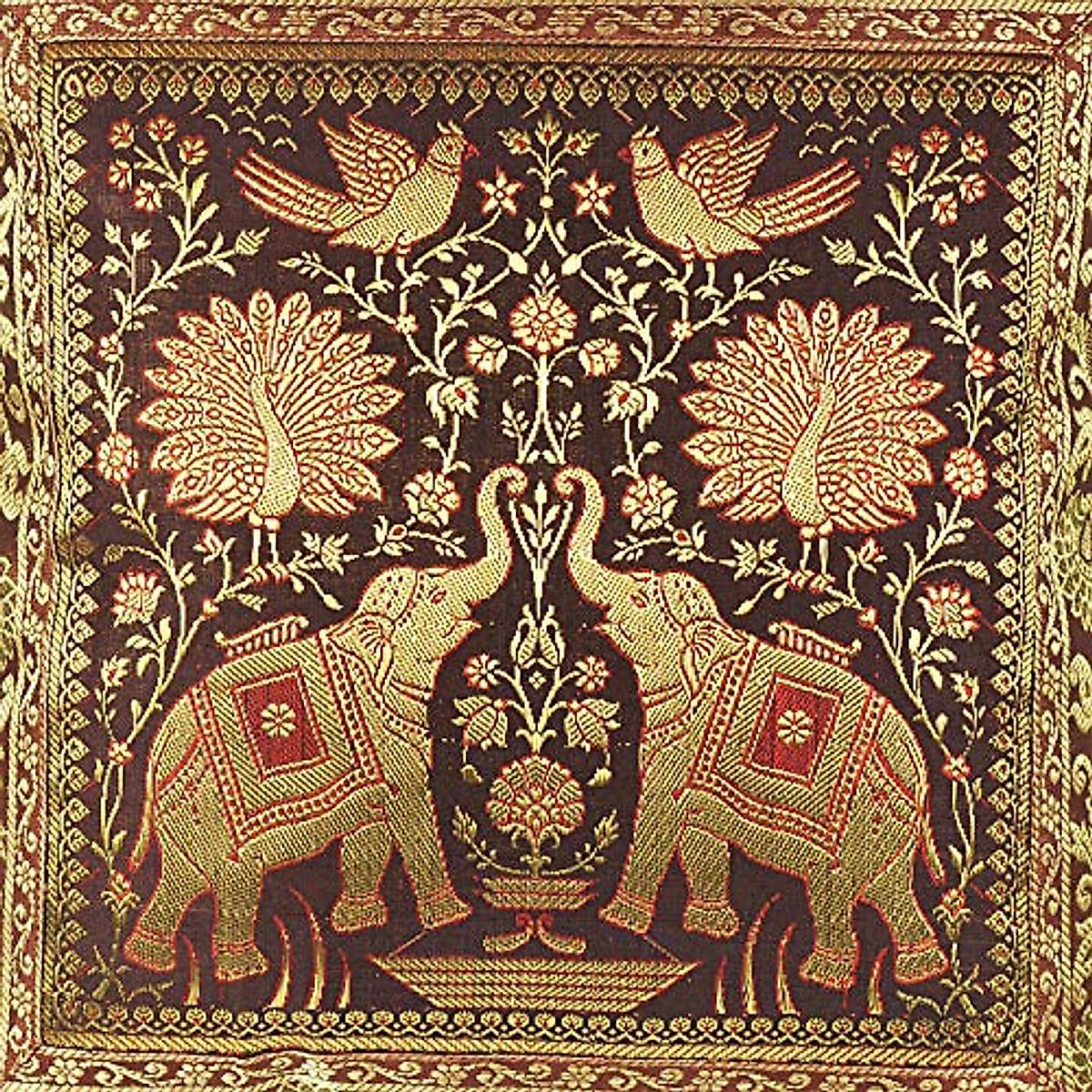 DecorHack by Arusaya Elephant Design Solid Silk Brocade 17 X 17 Inch Sofa Décor Throw Pillowcase (Brown)