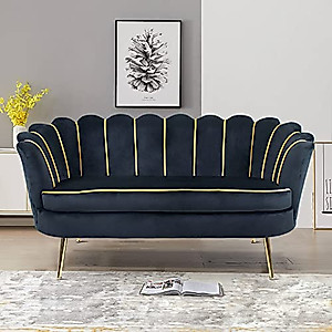 QHITTY Velvet Loveseat, 58'' Velvet Sofa Accent Couch Settee Upholstered Chair, 2 Seater Small Loveseat for Small Spaces, Living Room (Black)