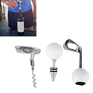 Wine Opener Set, Golf Bottle Opener, Manual Wine Bottle Opener, Zinc Alloy Handle Corkscrew Kit, for Wedding Birthday Day Wine Gift Set, for Golf Lovers and Beer Lovers (3 Pcs)