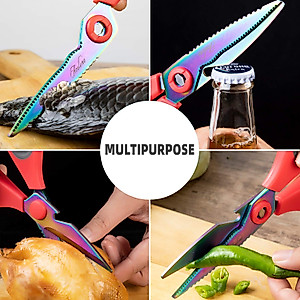 ACELONE Titanium Coating Kitchen Scissors - Heavy Duty Utility Come Apart Shears For Poultry, Chicken, Meat, Food, Vegetables - 8.86 Inch Long -With magnetic holder tainless steel cooking scissors