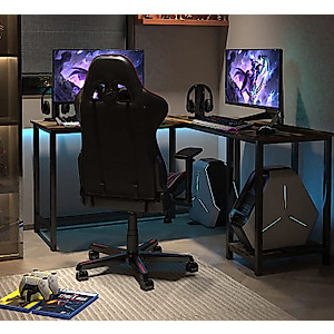 Wodeer L Shaped Computer Desk with Storage Shelves Corner Gaming Desk Writing Study Table Home Office Workstation Wood & Metal （Rustic Brown）