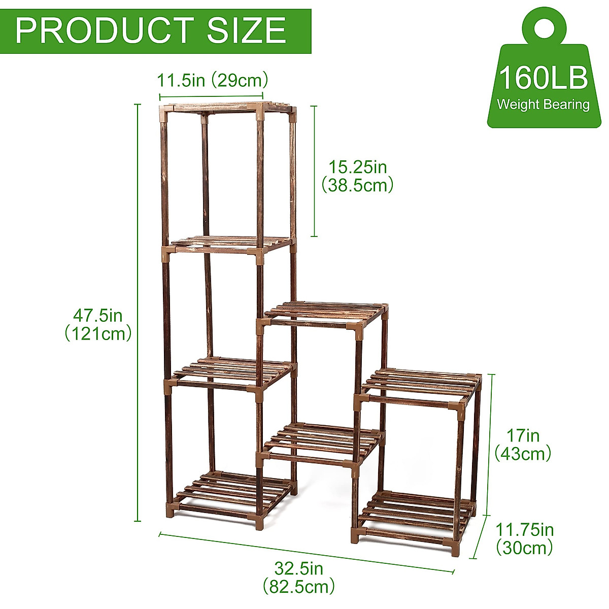 LotFancy Plant Stand Indoor Outdoor, Large Tall Wood Plant Shelf for Multiple Plants, 3 Tiers 8 Potted Plant Display Rack Garden Flower Shelves for Living Room Patio Corner Balcony Office