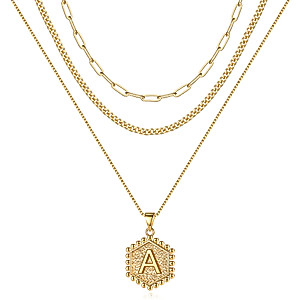 Layered Gold Necklace for Women, 14K Gold Plated Initial Necklaces Paperclip Link Chain Necklaces for Women Girls Dainty Initial A Necklaces for Women Gold Necklace for Women Gold Jewelry for Women