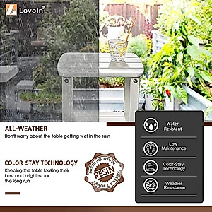 LovoIn Adirondack Table Outdoor Rectangular Side Table, Easy-Maintenance & Weather-Resistant Poly Lumber End Tables for Patio, Garden, Lawn, Indoor Outdoor Companion (Beige)