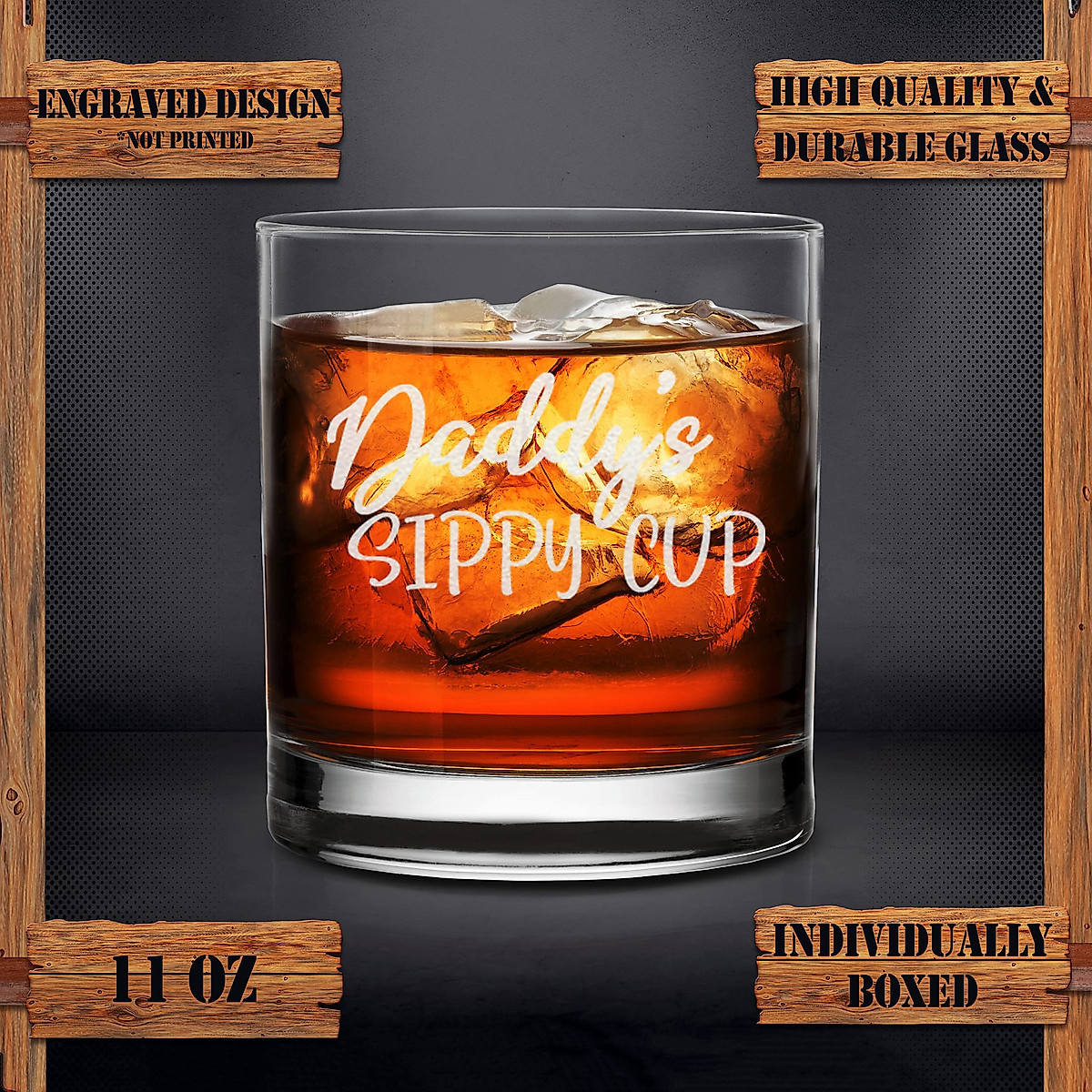 NeeNoNex Daddy's Sippy Cup Old Fashion Rocks Glass Funny New Dad Gifts Birthday Fathers Day Gift