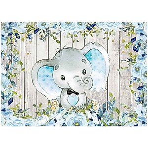 Sensfun Floral Elephant Backdrop Blue Elephant Baby Shower Birthday Background Upgraded Vinyl Sweet Watercolor Flowers Little Elephant Baby Shower Decorations Backdrops for Boy (7x5ft)