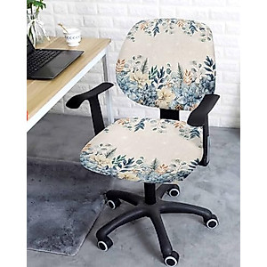 Christmas Office Chair Cover 2 Piece, Stretch Elastic Computer Desk Rotating Chair Seat Back Covers, Xmas Eucalyptus Stretchable Chair Slipcover Protectors Cover Winter Snowflake Farmhouse Flower