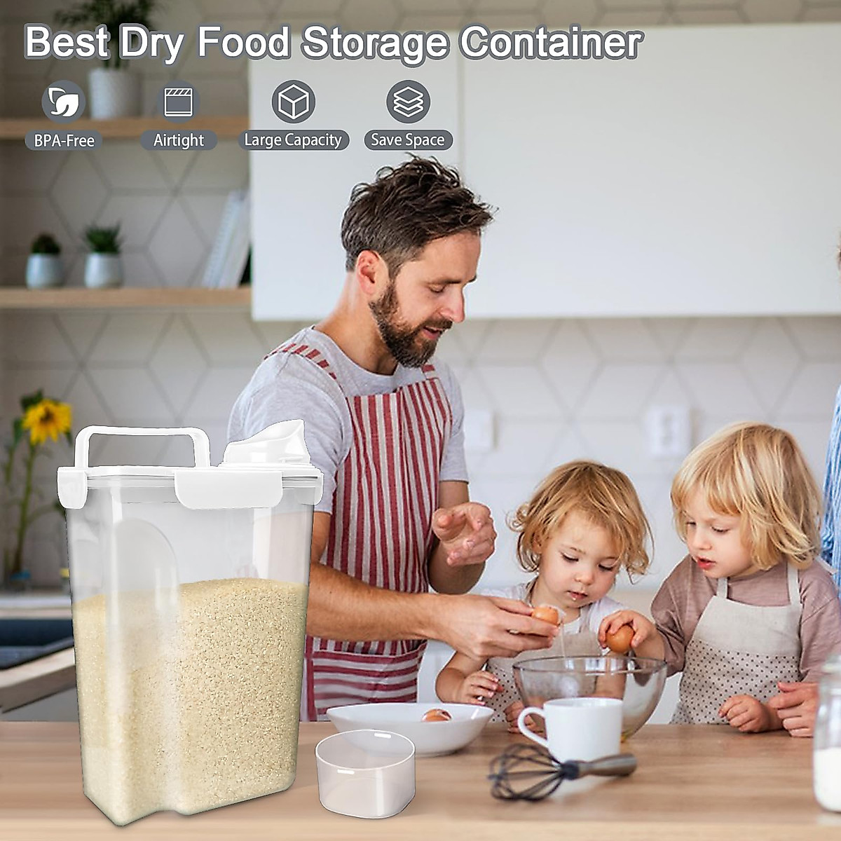 Komzon Rice Storage Container 10lb, Airtight Dry Food Cereal Containers Storage, BPA Free Rice dispenser with Pouring Spout Portable Handle for Flour Pasta Grain and Baking Pet Dog Cat Food Container