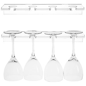 MyGift Wall Mounted Modern Clear Premium Acrylic Wine Glass Holder Stemware Hanging Rack, Set of 2