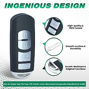 Beefunny Replacement Remote Car Key Shell Case Fob 4 Button for Mazda 3 6 2014-2018 SKE13D-01 (2)