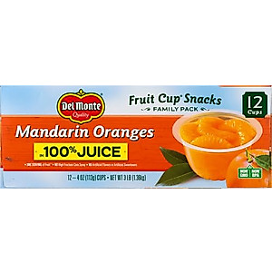 Del Monte Mandarin Orange in 100% Juice Snack Cups, 4-Ounce Cups (Pack of 12)
