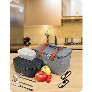 STN Heated Lunch Box,75W Electric Lunch Box Food Heater 1.5L Heated Lunch Boxes For Adults Work With Insulated Bags and Big Cutlery Set For 12V 24V 110V