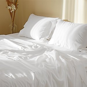 Bedsure Cotton Percale Queen Sheet Set - 100% Cotton Bed Set for Queen Size Bed, Breathable & Crirsp Soft White Sheets, Deep Pocket Up to 16 Inches, Bedding Bedsheets & Pillowcases