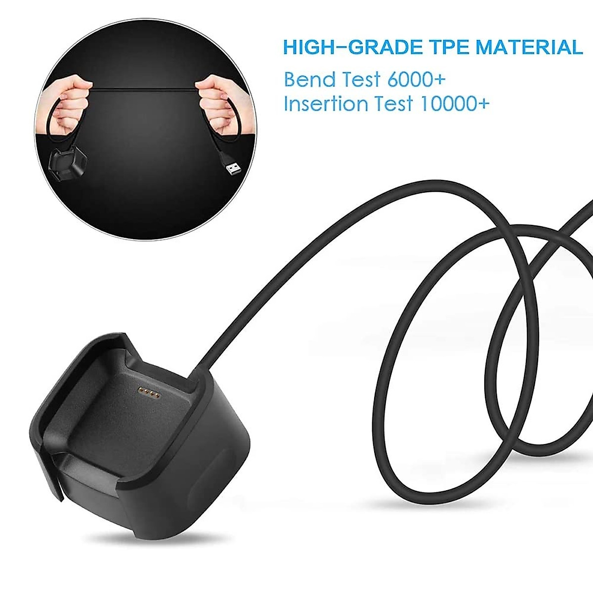 Charger Compatible with Fitbit Versa 2, Replacement Charging Cable Dock Cradle with 3.3ft USB Cord for Fitbit Versa 2 Smartwatch[2 Pack]