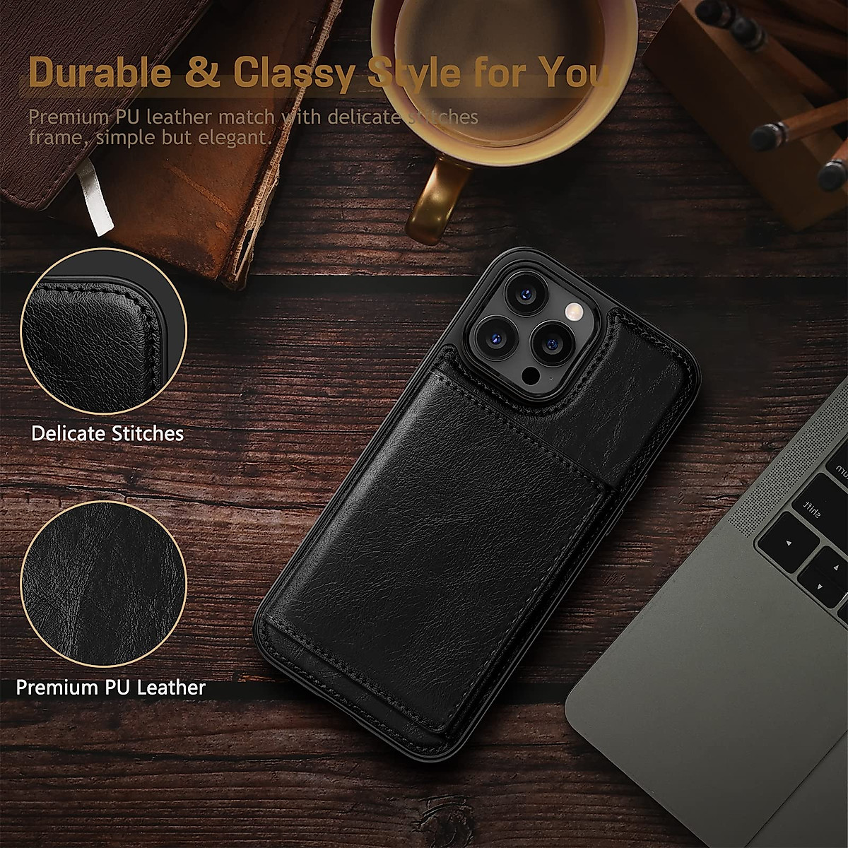 LOHASIC for iPhone 14 Pro Max Wallet Case, Premium Leather Cover Compatible with MagSafe Charger Magnetic Detachable Wallet 5 Card Holder Kickstand Protective Phone Case for Men 6.7 inch - Black