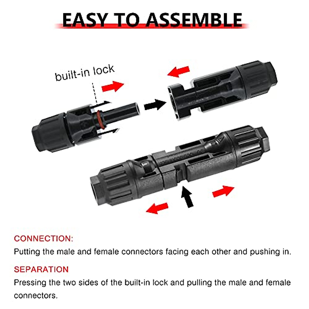 KEDAKEJI 50PCS Solar Panel Connectors, Male/Female Solar Connectors, (25 Pairs Solar Connectors with 2pcs spanners)