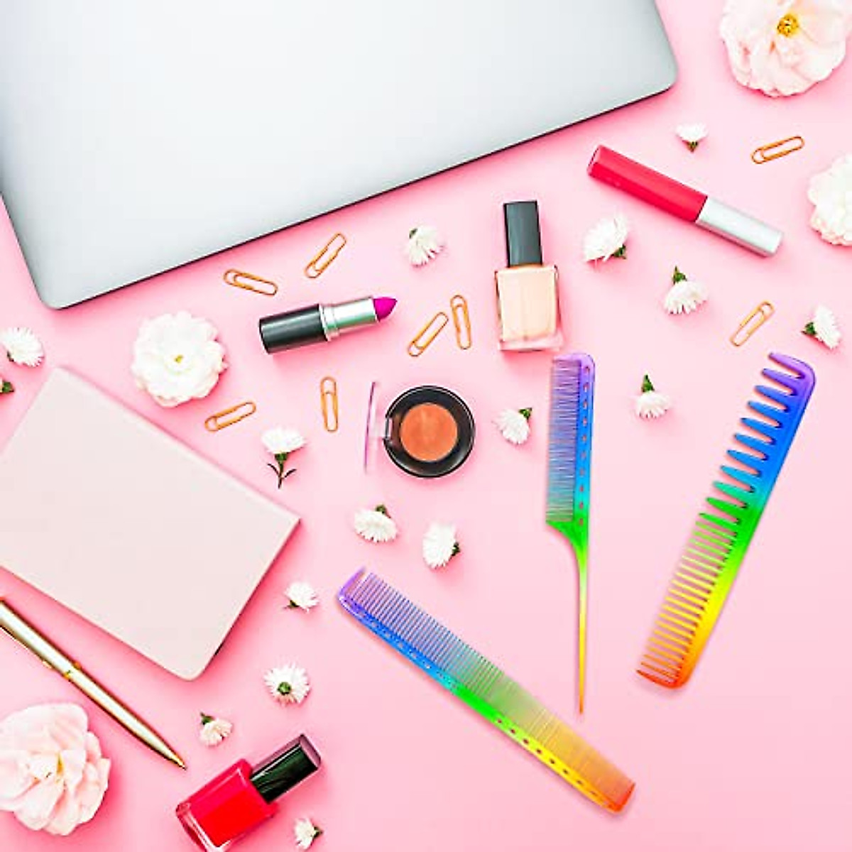 WLLHYF 3 Pieces Rainbow Hair Combs, Rat Tail Fine Cutting Comb Professional Salon Hairdressing Pintail Comb Anti-Static Fine Tooth Comb for Women Men Kids Various Hair Types Back Combing