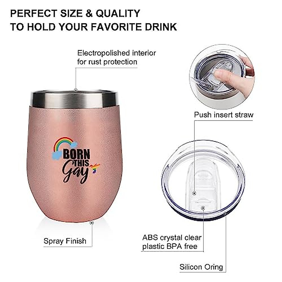 Mighun Born This Gay Hummingbird Lgbt Wine Tumbler with Lid, Pride Parade LGBT Vacuum Coffee Tumbler, Gay Pride Stemless Insulated Wine Glasses Cup for Champaign, Cocktail, Beer