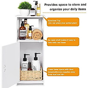 Bathroom Floor Storage Cabinet White,Narrow Space Cabinet with Door and Shelf,Bathroom Furniture Cabinet,Side Organizer Rack Stand Table,Side Table/Nightstand/Side Cabinet for Bedroom Living Room.