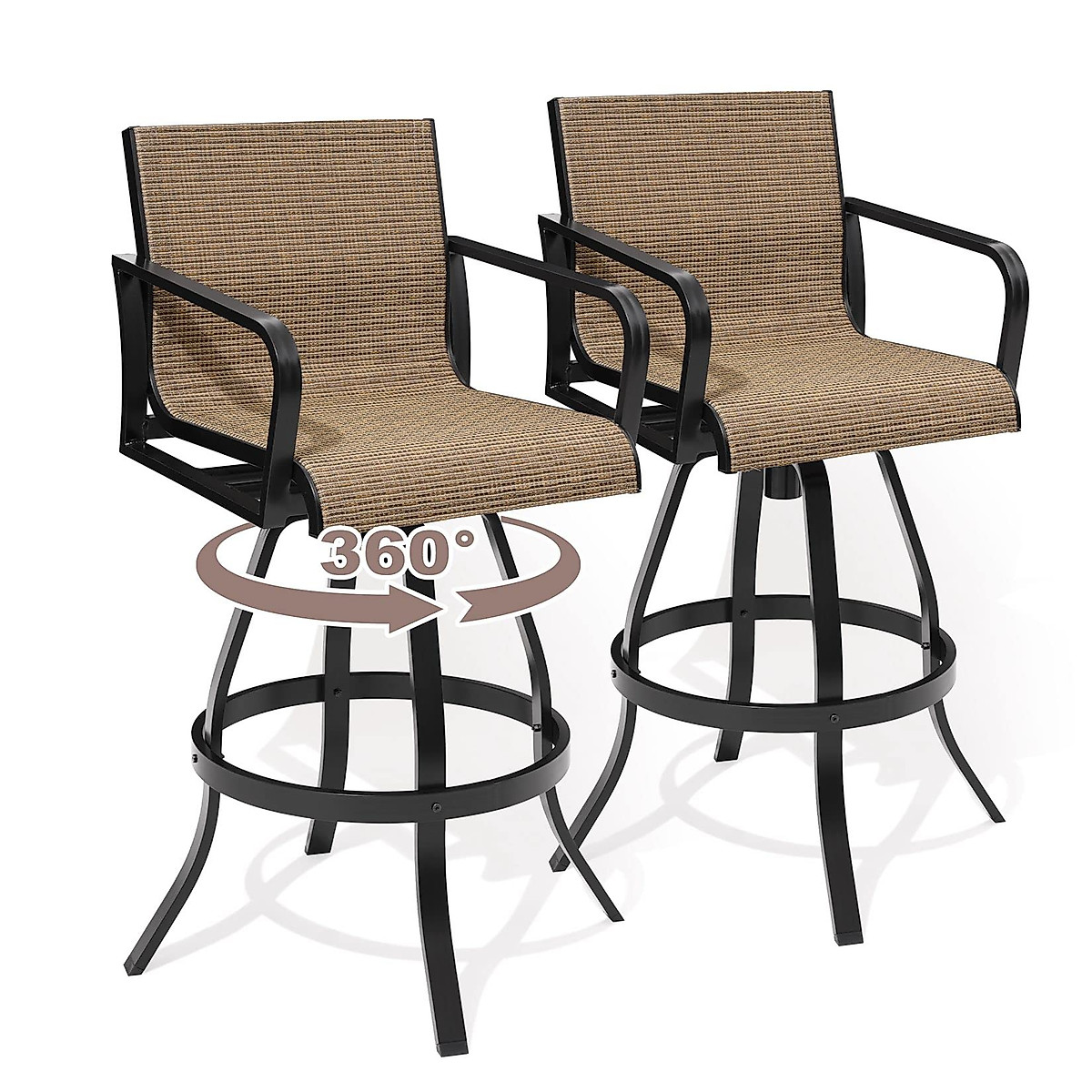 Pellebant Swivel Bar Stools Set of 2, Outdoor Aluminum Bar Height Chairs, All Weather Furniture for Patio, Pool, Garden, Backyard, Brown