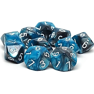 Ten Count Teal and Grey Granite D10 Collection - 10 Count Pack of Matching Numbered 10 Sided Dice - Perfect for Tabletop War Games, RPGs, and Educational Use