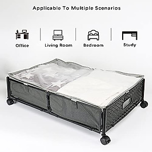 2PC Under Bed Storage Containers with Wheels,Metal Underbed Storage with Handle, Tool-free Assembly Foldable Under Bed Shoe Storage Organizer Bins Drawer for Bedroom Clothes Blankets Shoes ( Color : B