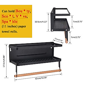 Mukkuri Magnetic Paper Towel Holder Spice Rack for Refrigerator with Hooks,Black