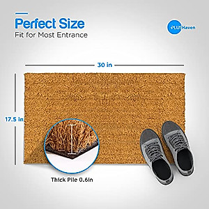 PLUS Haven Coco Coir Door Mat with Heavy Duty Backing, Natural Welcome Doormat, 17.5”x30”, Doormat Outdoor Entrance, Front Porch Door Mat, Easy to Clean Entry Mat, Outdoor and Indoor Uses, Home Decor