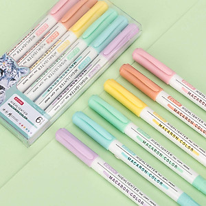 ZEYAR Highlighters, Pastel Colors Dual Tips Marker Pen, Chisel and Fine Tips, 6 Macaron Colors, Water Based, Assorted Colors, Quick Dry (6 Macaron Colors)