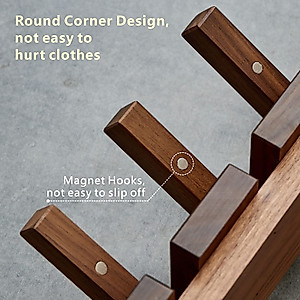 ESDOPA Wood Wall Mounted Coat Rack, Coat Rack Wall Mount, Flip Down Wall Hook Rack with 6 Hooks, Entryway Wall Art Hook for Hanging Coats Keys Hats Towels Bags, Walnut